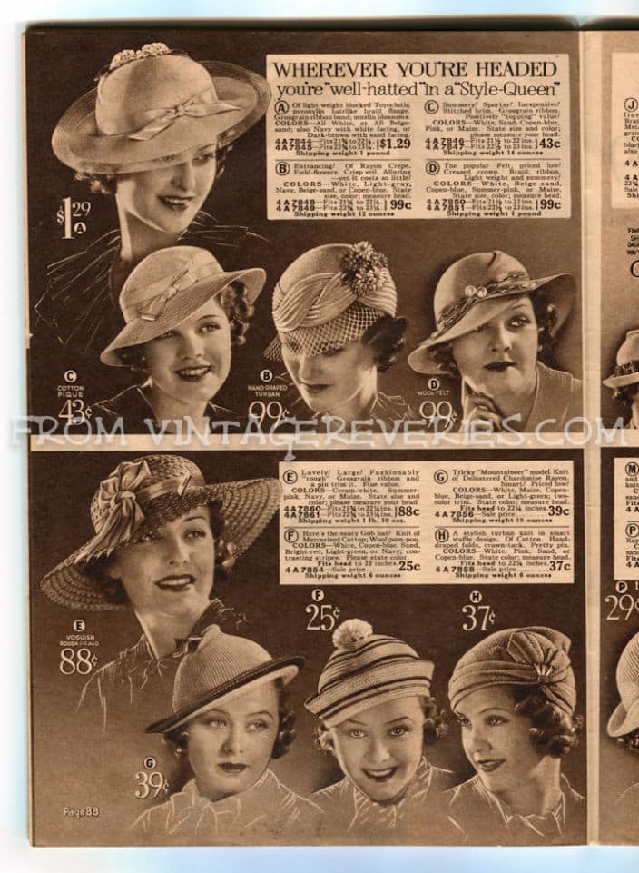 1935 Hat Fashions, Womens Hat Advertisements