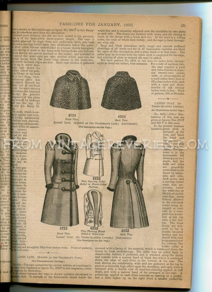 1892 Cloak, Coat, and Basque Fashions